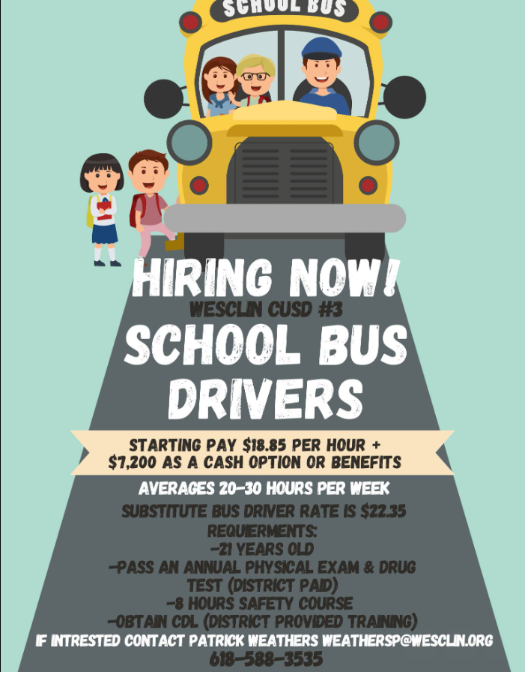 Wesclin CUSD 3 - Bus Drivers Needed!
